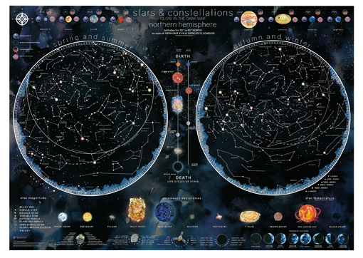 Nástěnná mapa hvězd a souhvězdí svítící v noci | Nástěnné mapy.cz