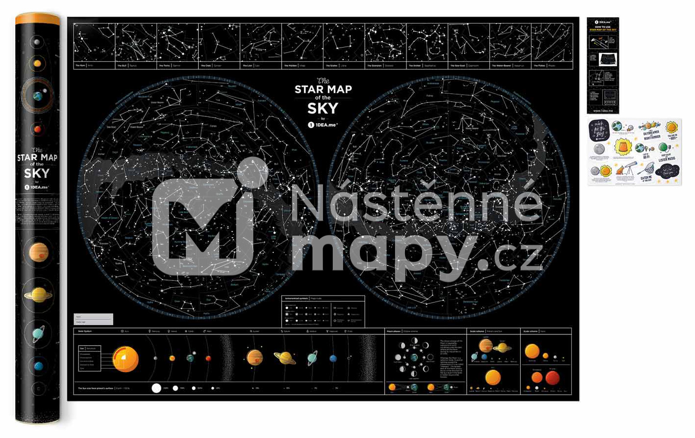 Mapa noční hvězdné oblohy svítící v noci TM | Nástěnné mapy.cz