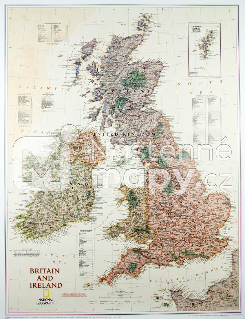 Nástěnná mapa Británie a Irska NG | Nástěnné mapy.cz