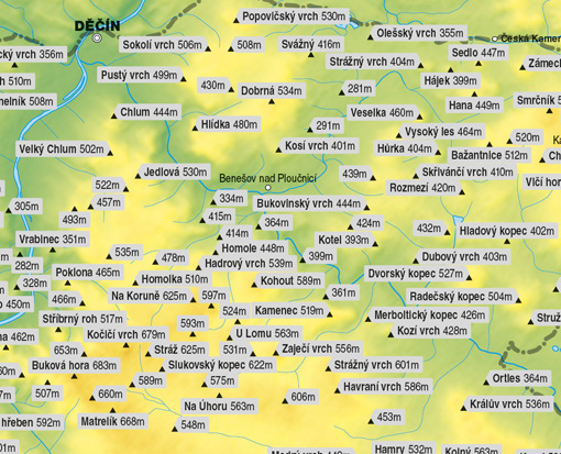 Stírací nástěnná mapa vrcholů Českého středohoří | nastennemapy.cz