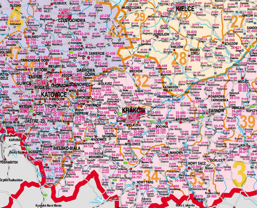Spediční nástěnná mapa PSČ Polska | nastennemapy.cz