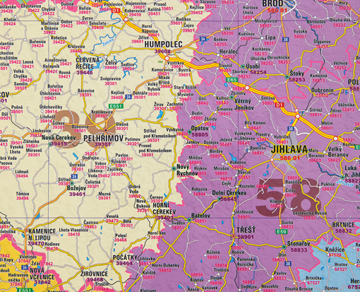 Nástěnná mapa PSČ České republiky EX250 | Nástěnné mapy.cz