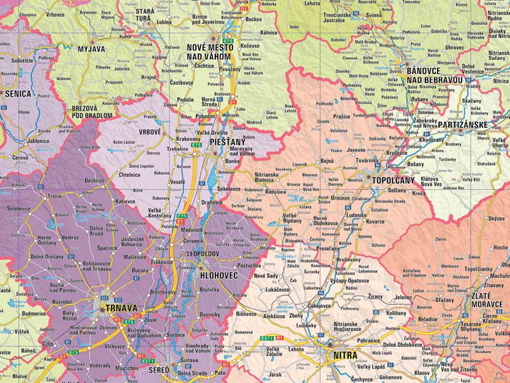 Administrativní nástěnná mapa Slovenska | nastennemapy.cz