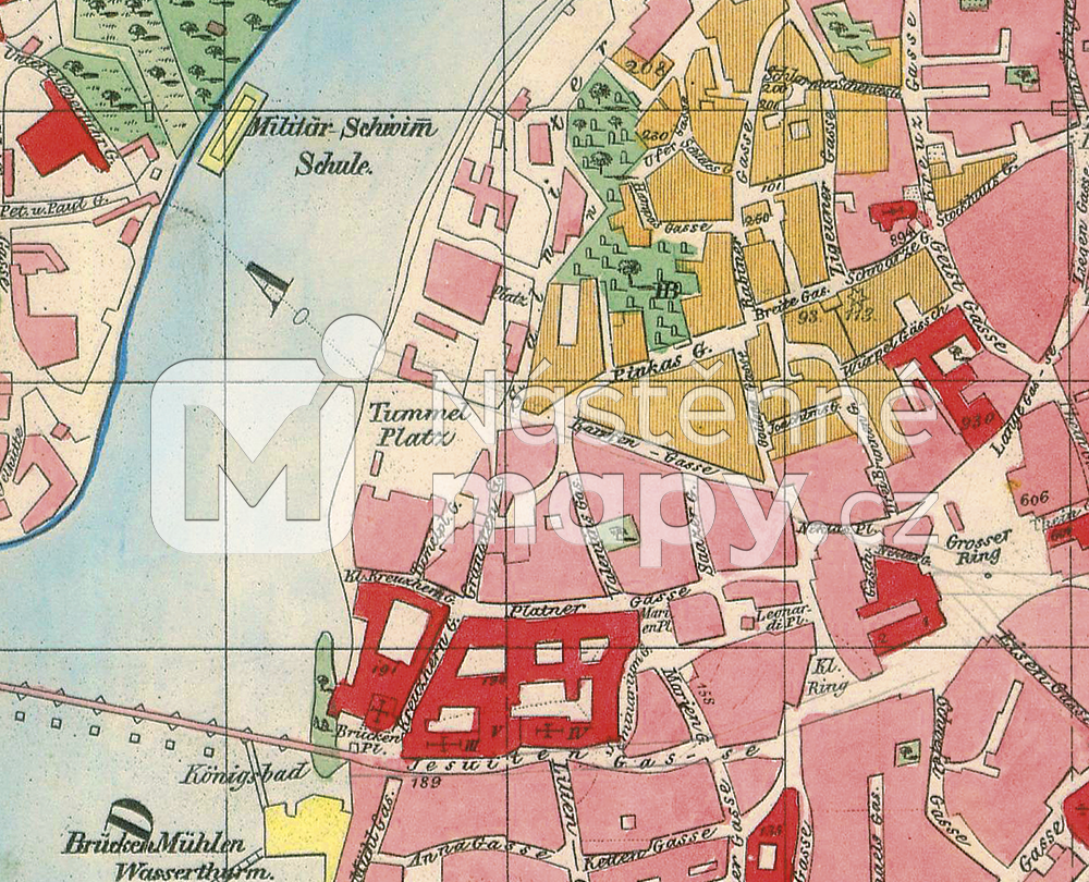 Historická nástěnná mapa Prahy r.1847 | Nástěnné mapy.cz