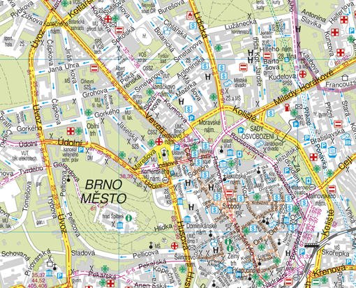 Nástěnná mapa Brno velká – 2. jakost | Nástěnné mapy.cz