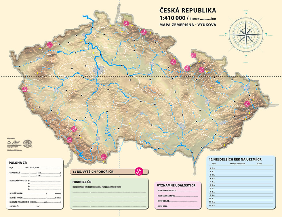 Nástěnná mapa České republiky - výuková | nastennemapy.cz