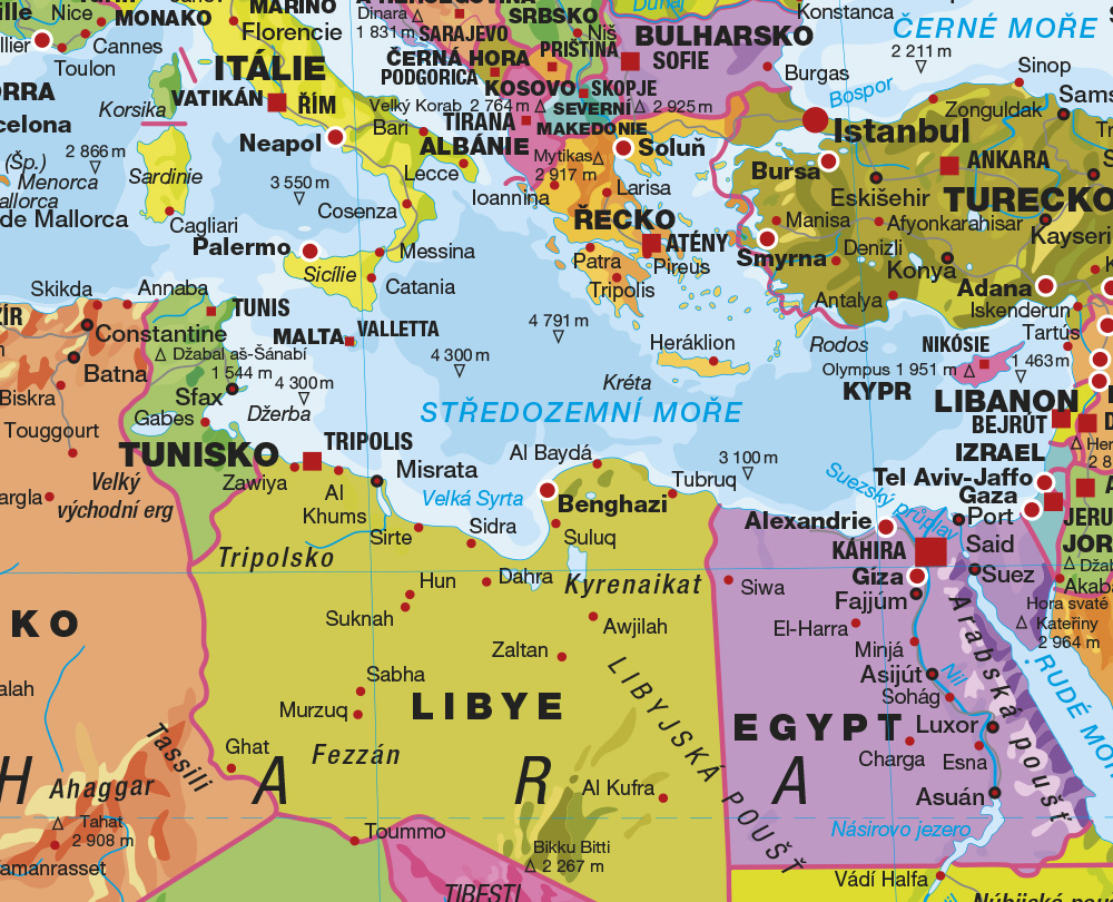 Politická nástěnná mapa světa v ČJ | nastennemapy.cz