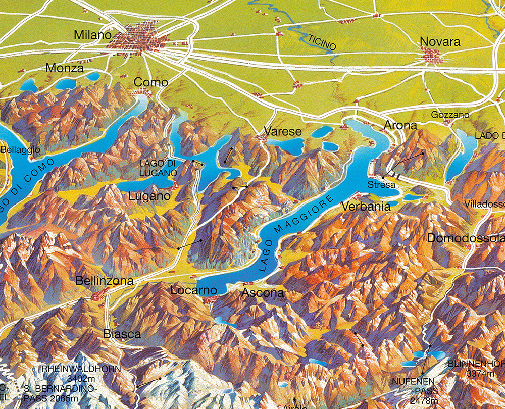 Panoramatická mapa Alp - 2. jakost | nastennemapy.cz