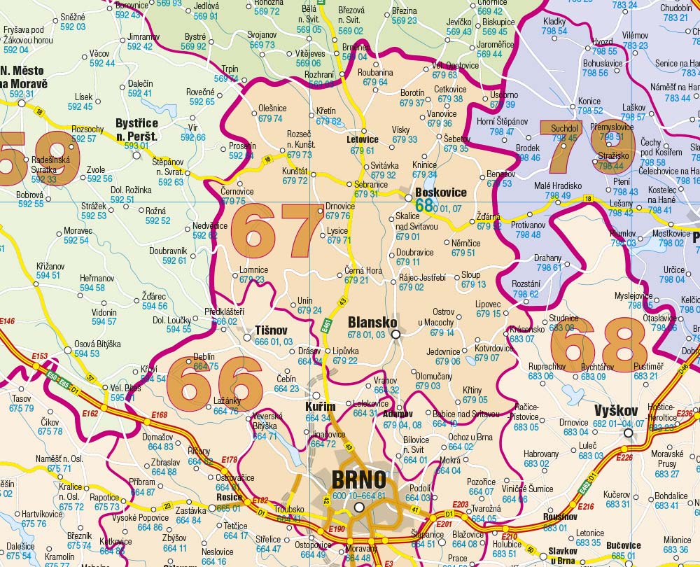 Nástěnná mapa PSČ České republiky PF440 | nastennemapy.cz