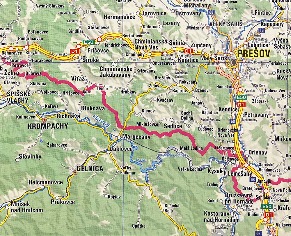 Silniční nástěnná mapa Slovenska | nastennemapy.cz