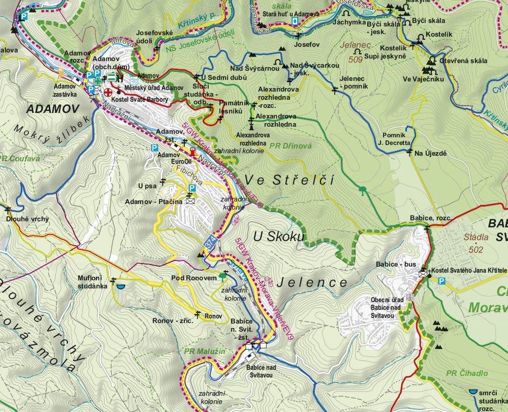 Nástěnná mapa CHKO Moravský kras, okolí Brna-sever – turistická ...
