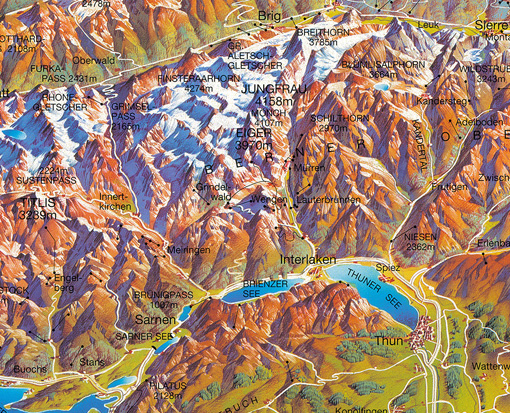 Panoramatická mapa Alp | nastennemapy.cz