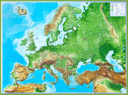 Plastická mapa Evropy | Nástěnné mapy.cz