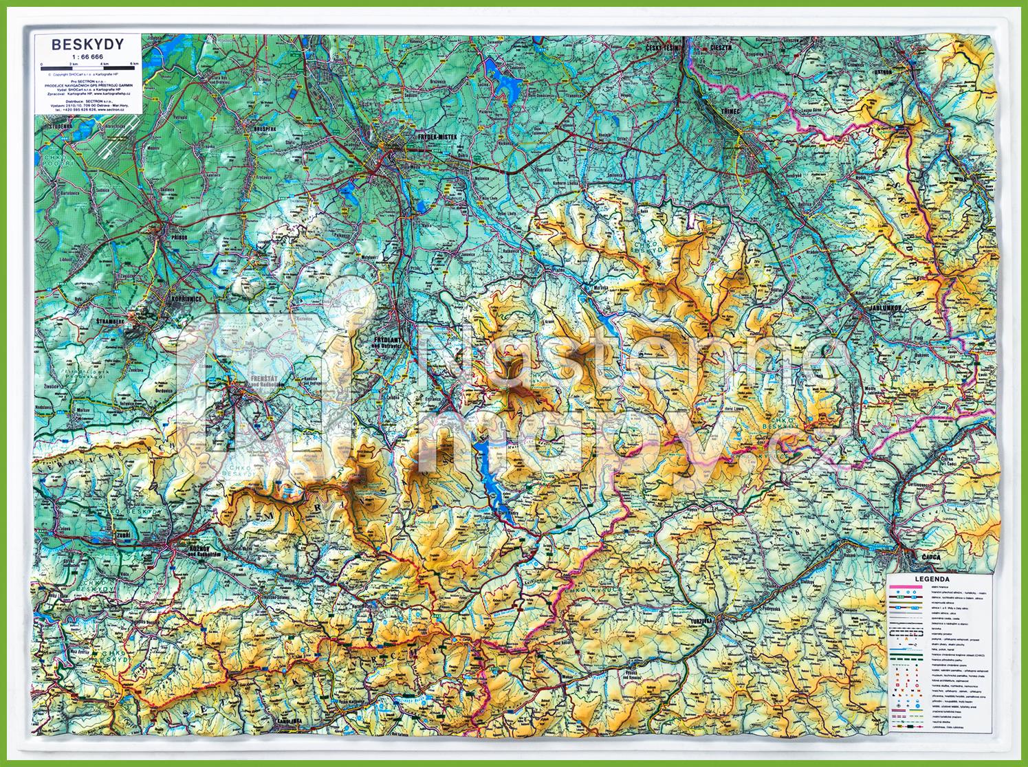 Plastická mapa Beskydy | Nástěnné mapy.cz