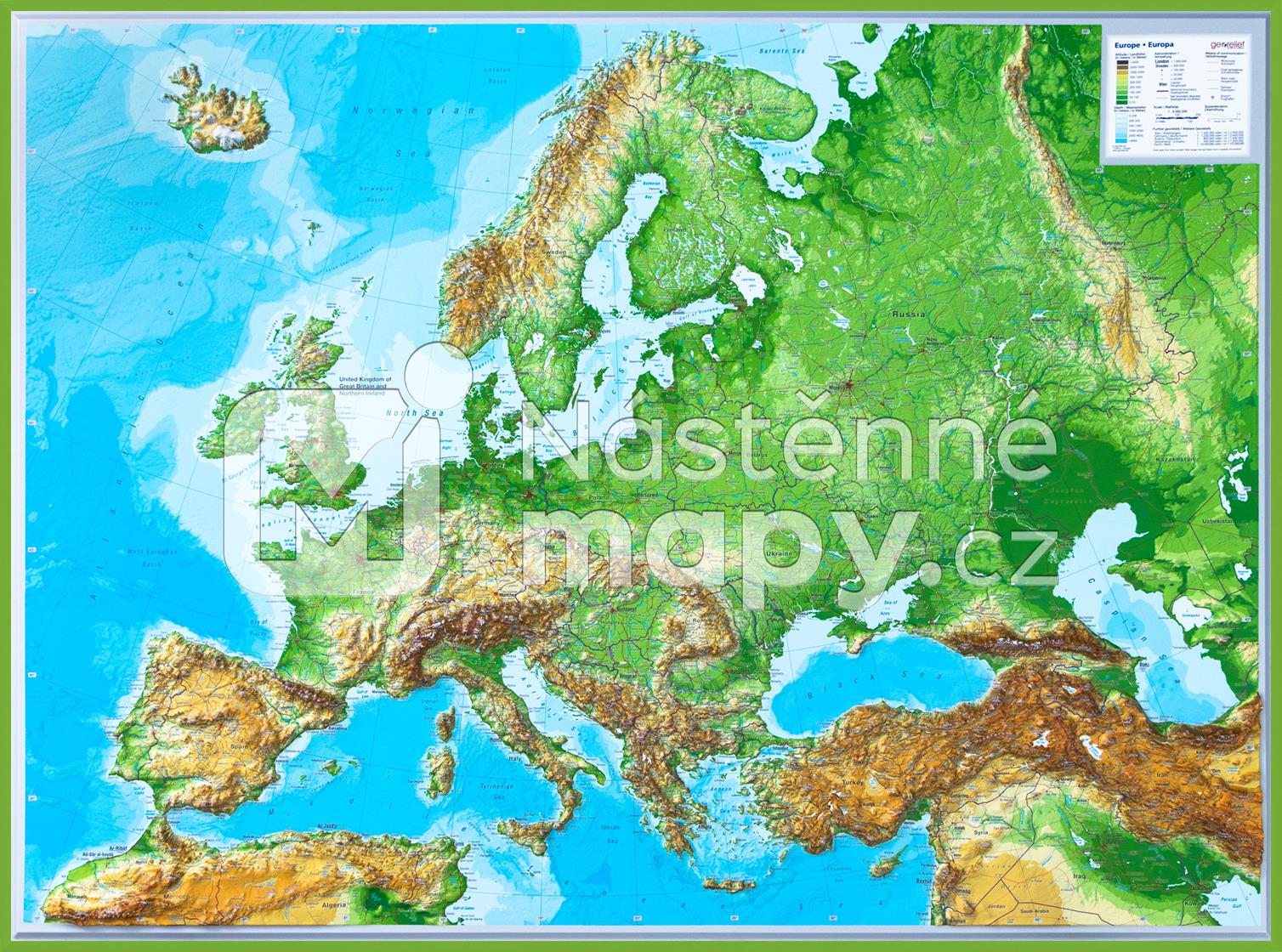 Plastická mapa Evropy | Nástěnné mapy.cz