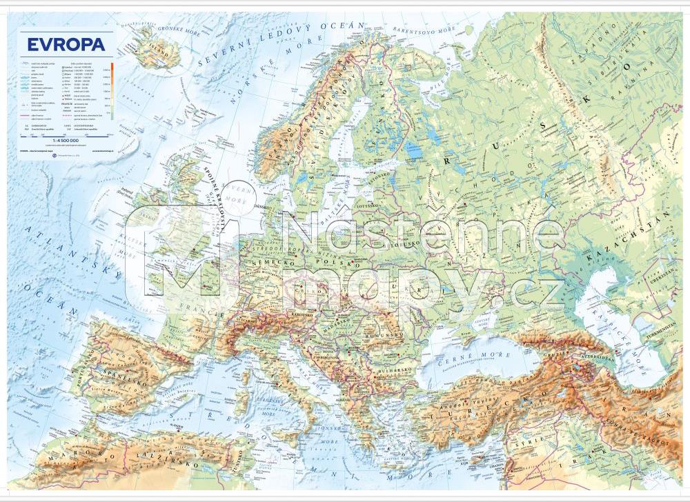 Zeměpisná nástěnná mapa Evropy v češtině EX4500 | Nástěnné mapy.cz