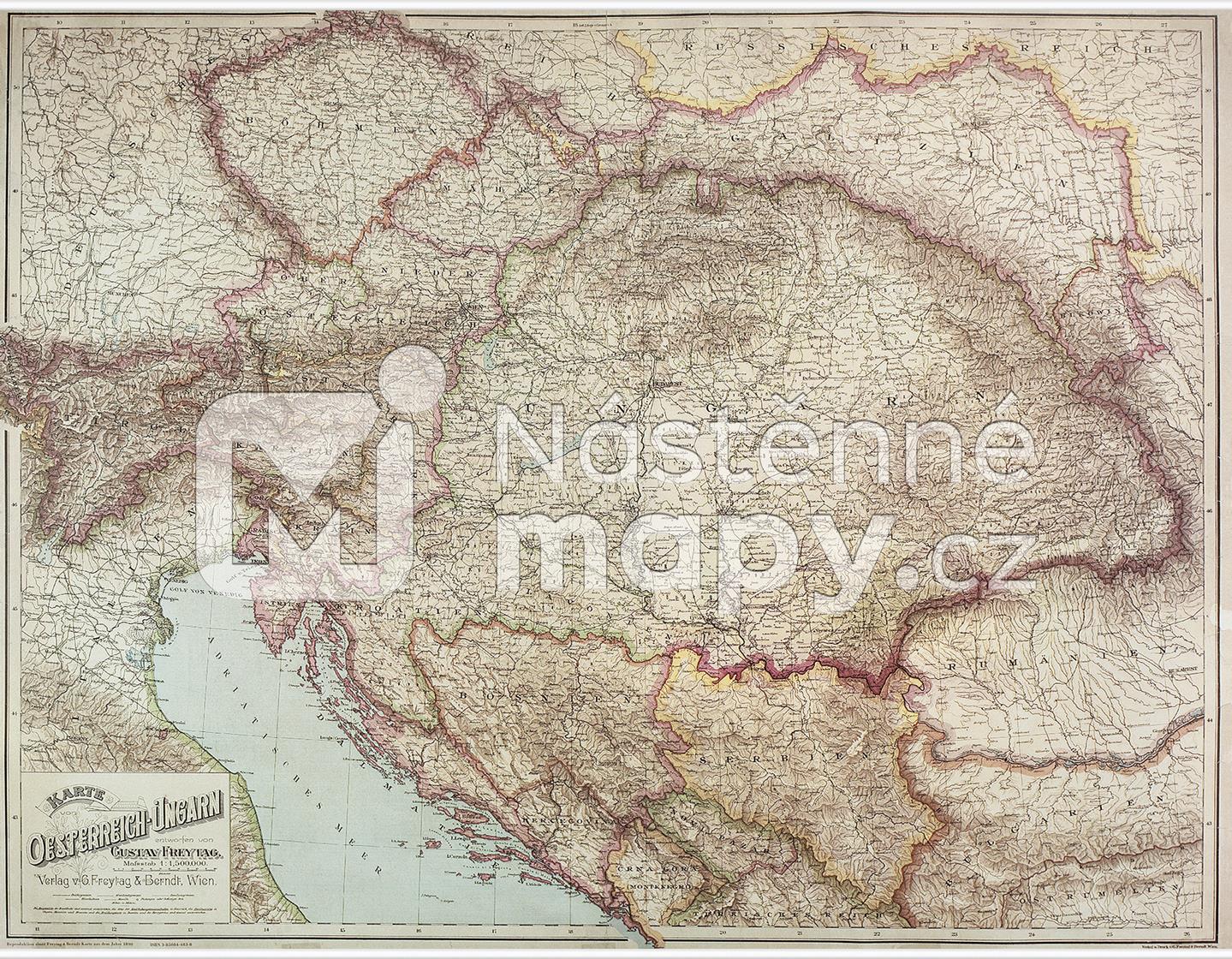 Historická nástěnná mapa Rakousko-Uherska velká | Nástěnné mapy.cz