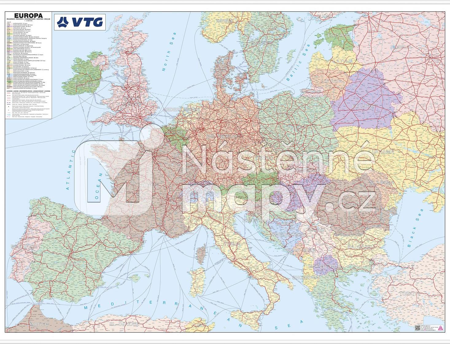 Železniční nástěnná mapa Evropy PF2690 | Nástěnné mapy.cz