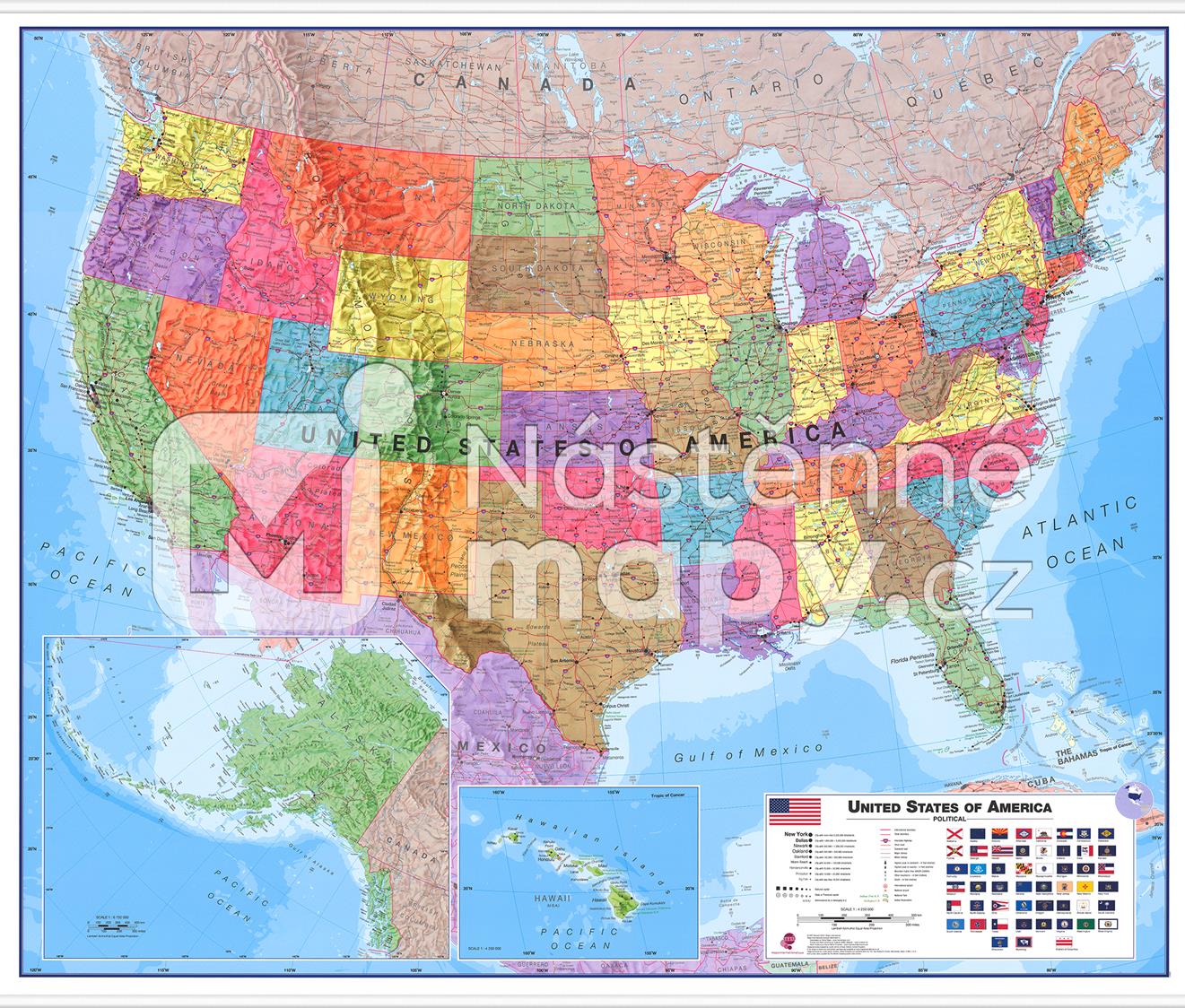Politická nástěnná mapa USA | Nástěnné mapy.cz