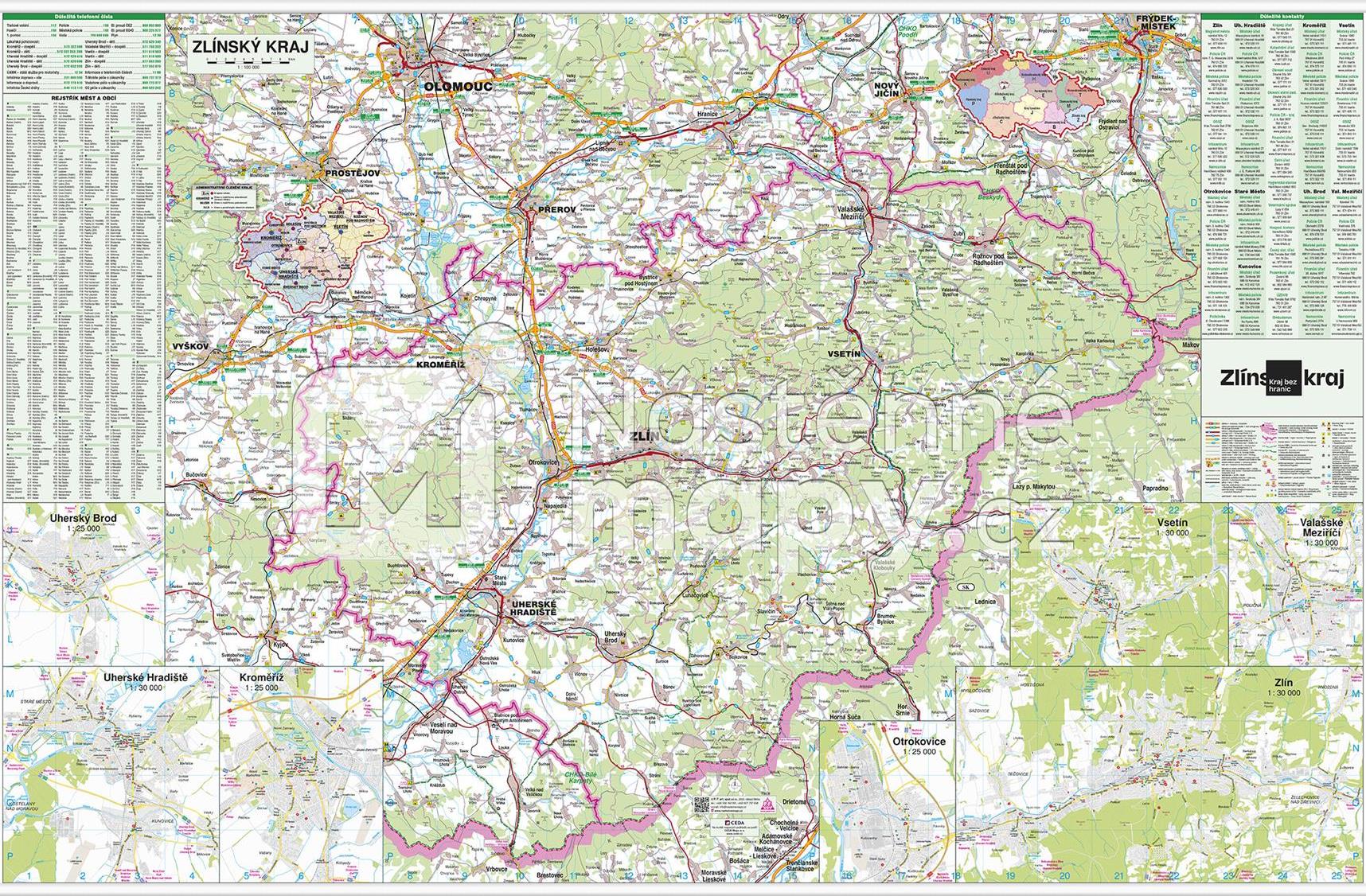 Nástěnná mapa Zlínský kraj PF100 | Nástěnné mapy.cz