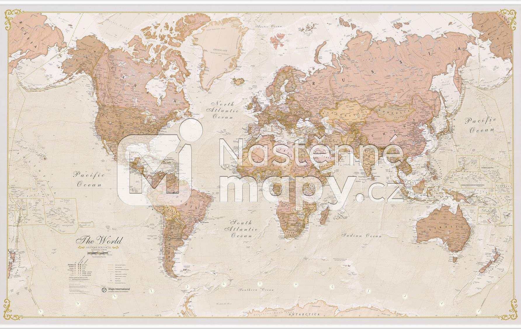 Politická nástěnná mapa světa Antique | Nástěnné mapy.cz