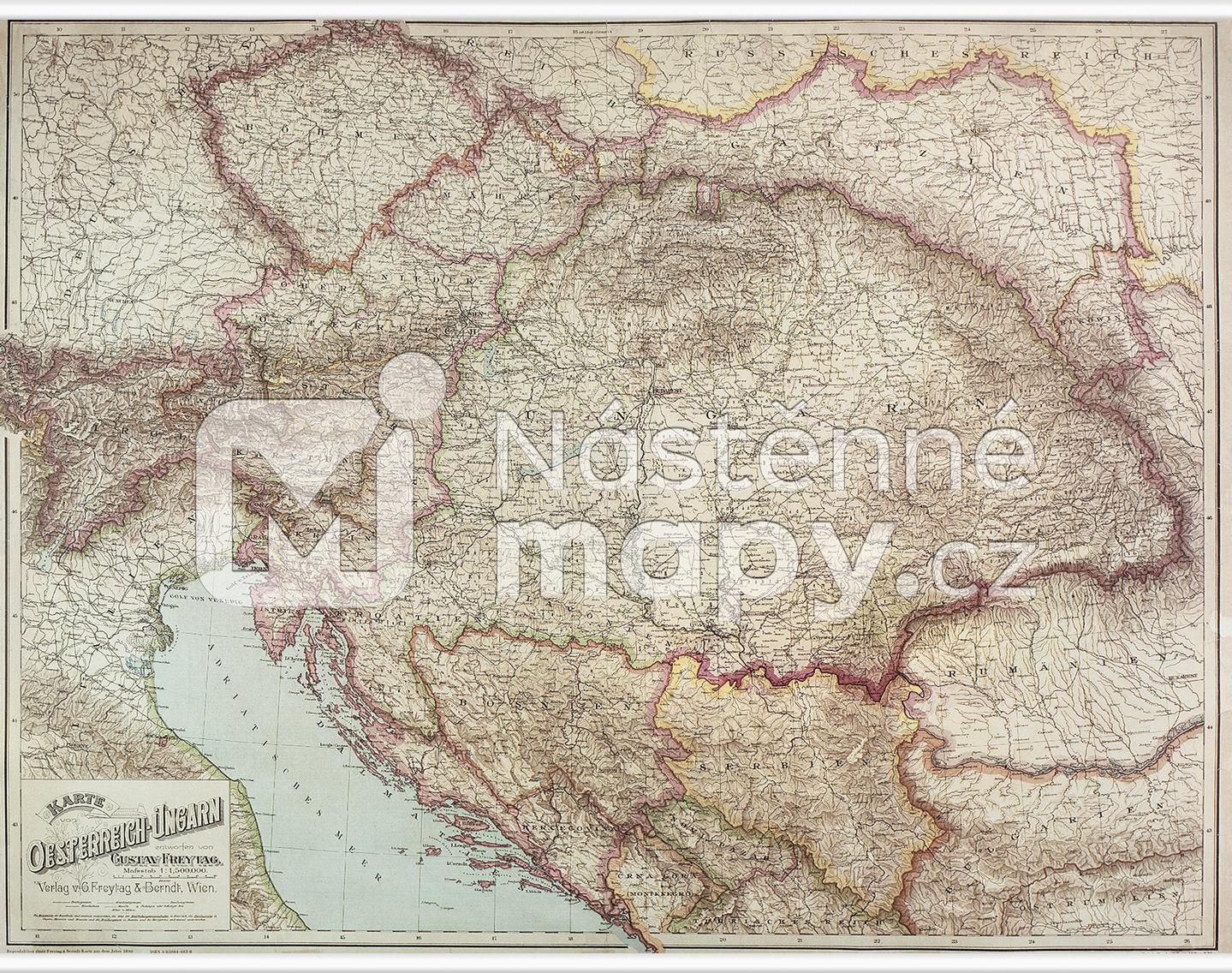 Historická nástěnná mapa RAKOUSKO-UHERSKA | Nástěnné mapy.cz
