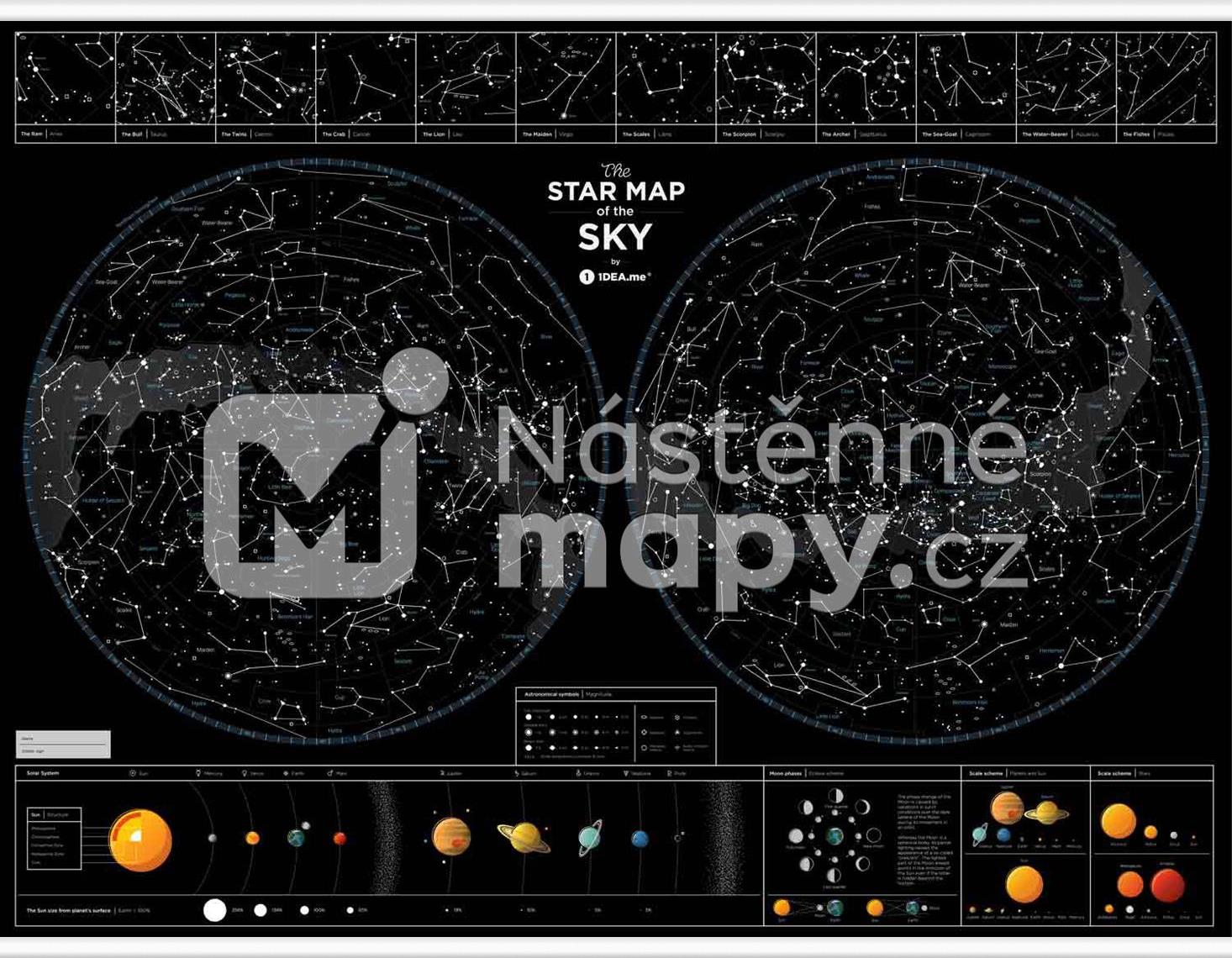 Mapa noční hvězdné oblohy svítící v noci TM | Nástěnné mapy.cz