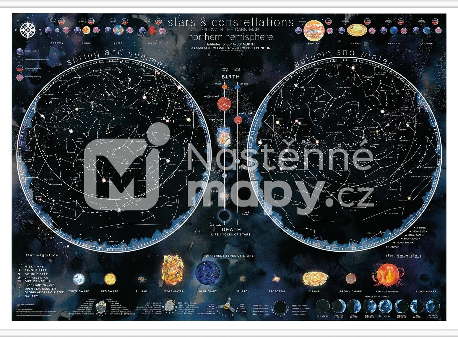 Nástěnná mapa hvězd a souhvězdí svítící v noci | Nástěnné mapy.cz