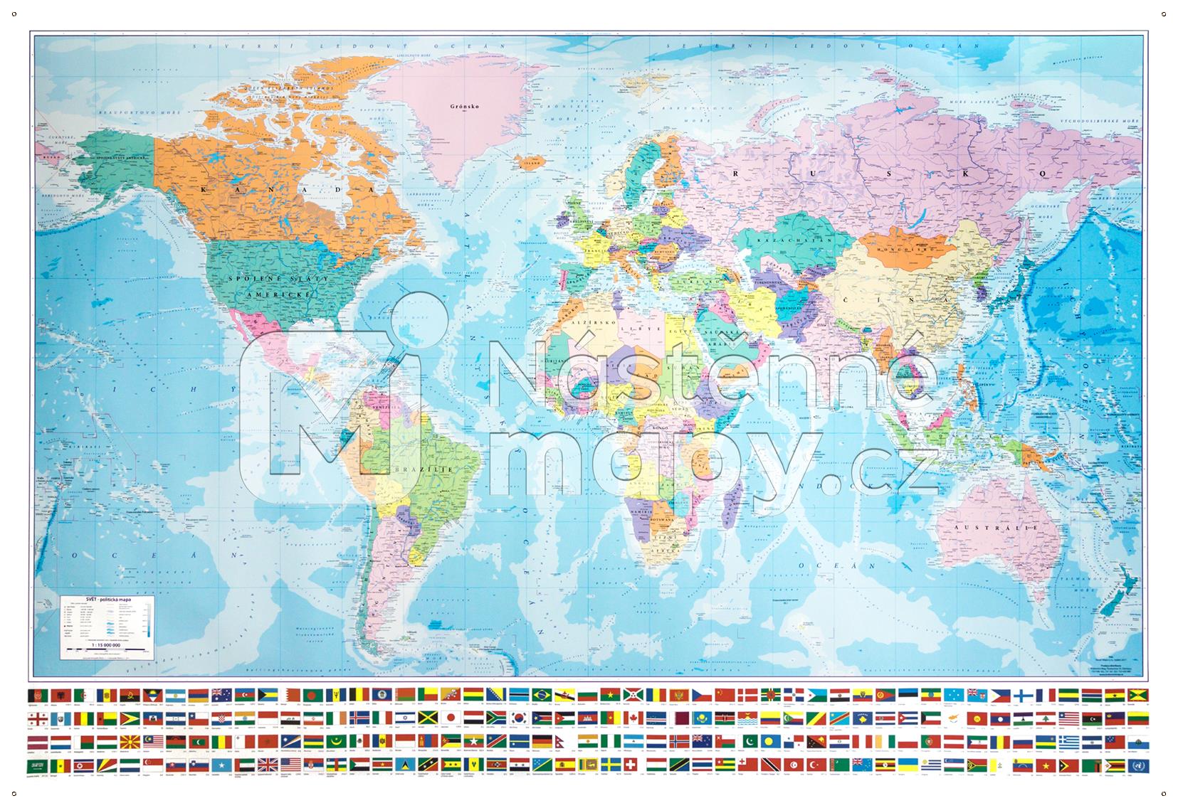 Politická nástěnná mapa světa v češtině EX15 | Nástěnné mapy.cz