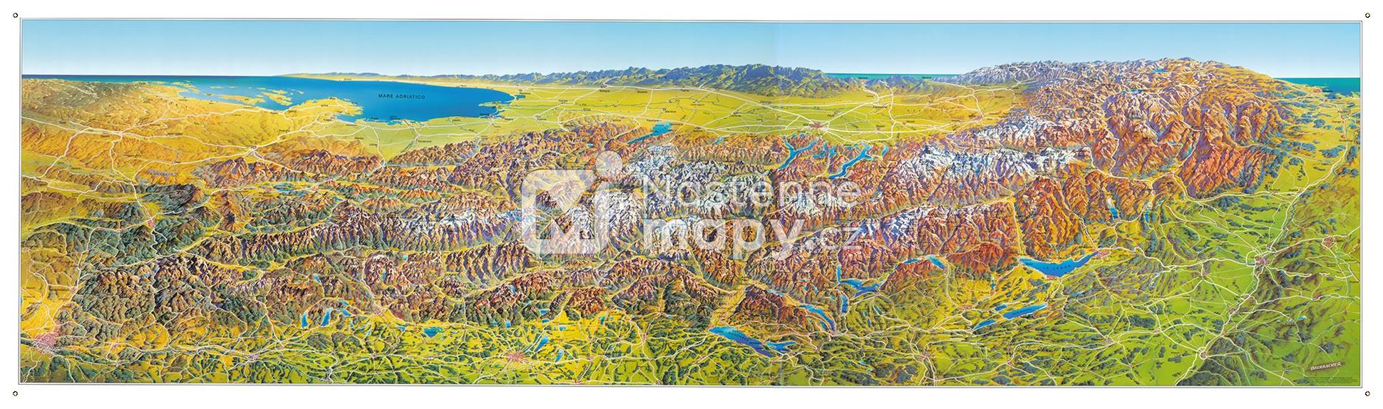 Panoramatická mapa Alp | Nástěnné mapy.cz
