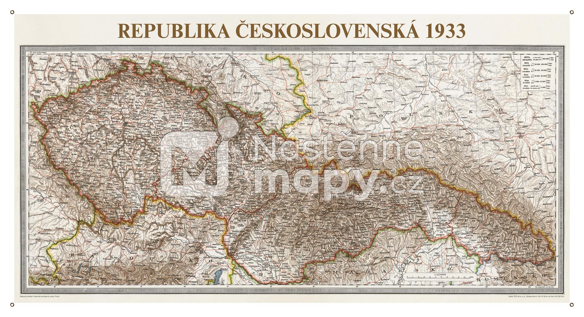 Historická nástěnná mapa Československo r. 1933 | Nástěnné mapy.cz